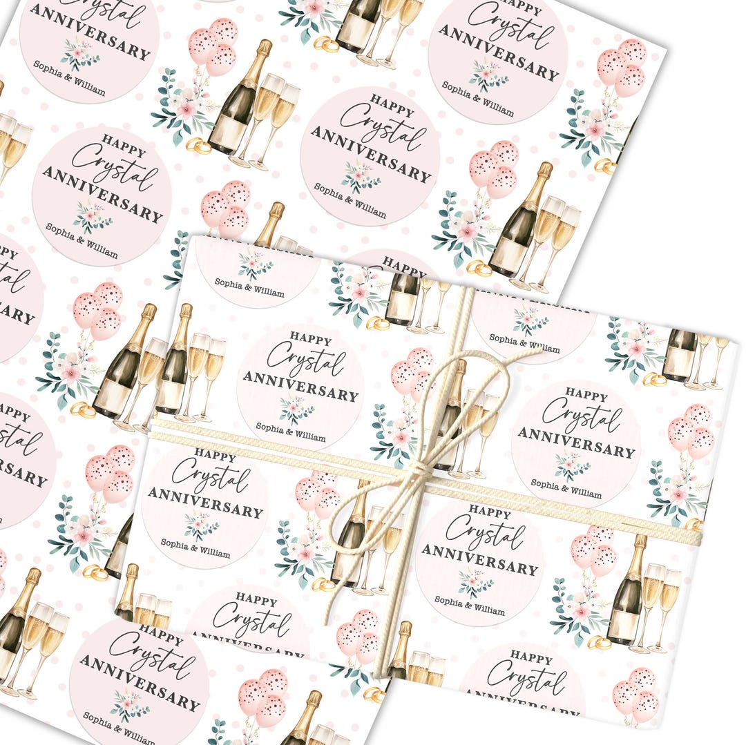 Personalised Wrapping Paper 15th Crystal Wedding Anniversary Champagne ...