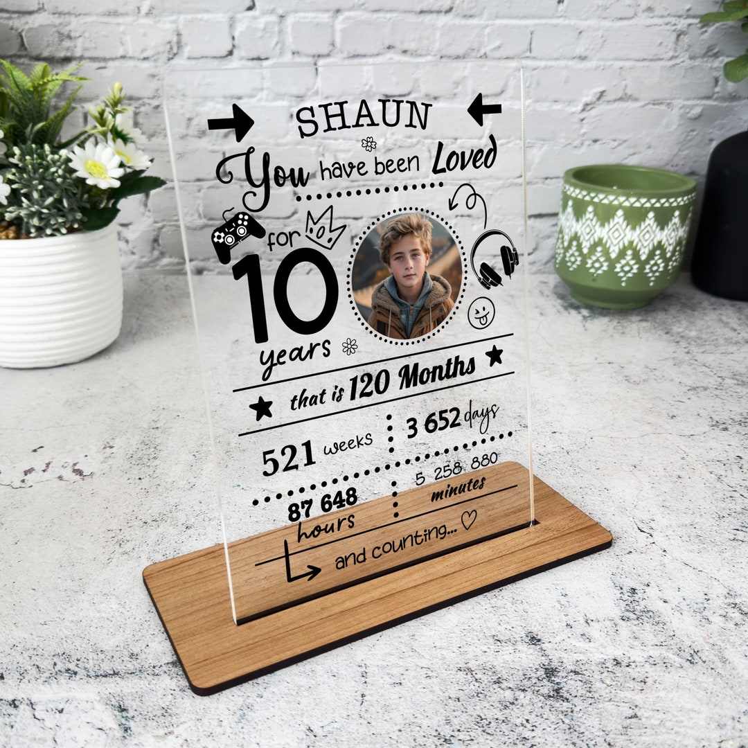 10th Birthday Gift Boys Years Breakdown Photo Personalised Gift Acrylic ...