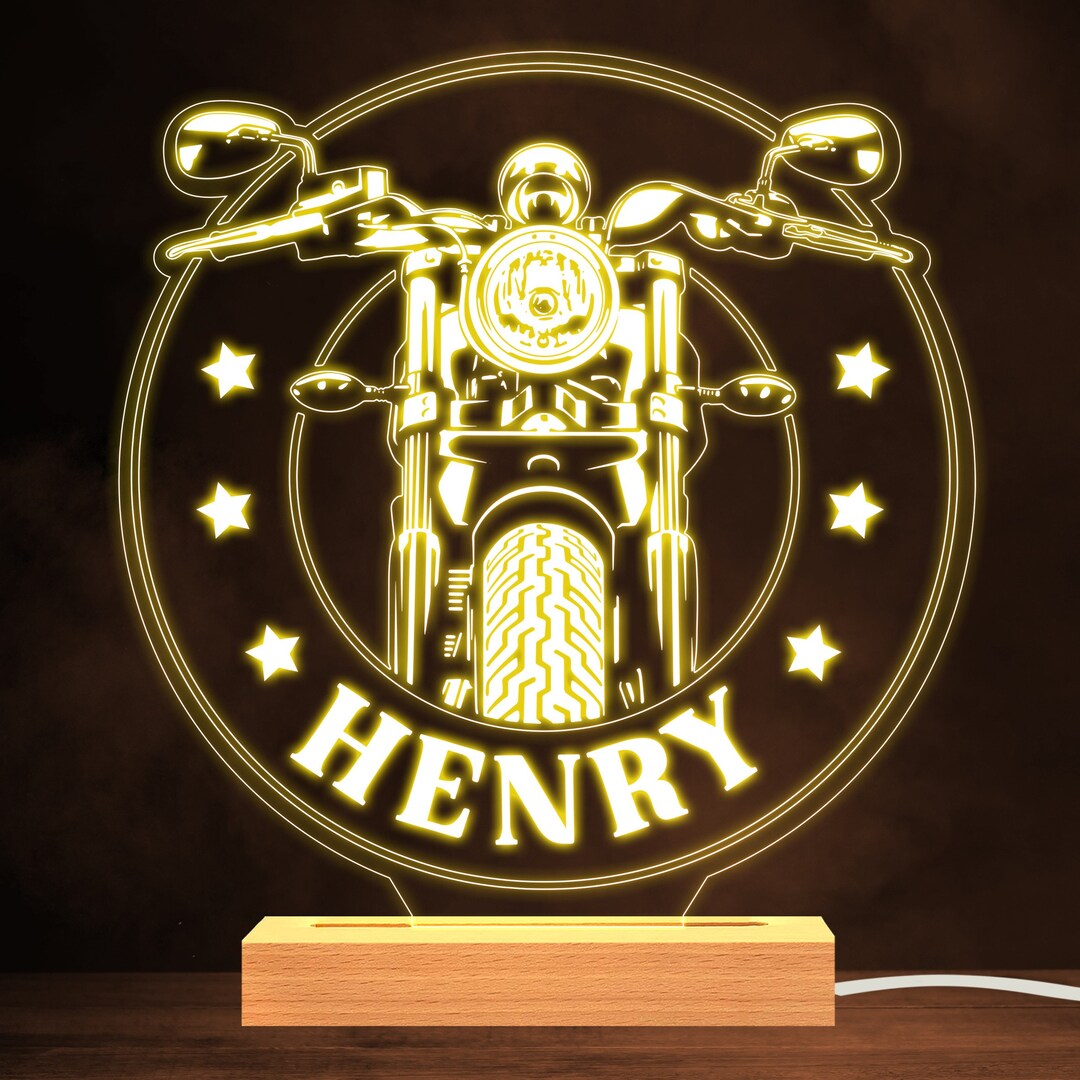 Motorcycle Front Stars Motorcyclist Biker Personalised Gift Night Light ...