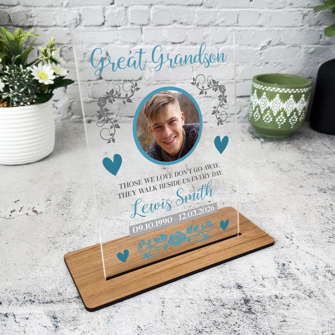 Great Grandson Memorial Keepsake Gift Blue Photo Rose Personalised Gift ...