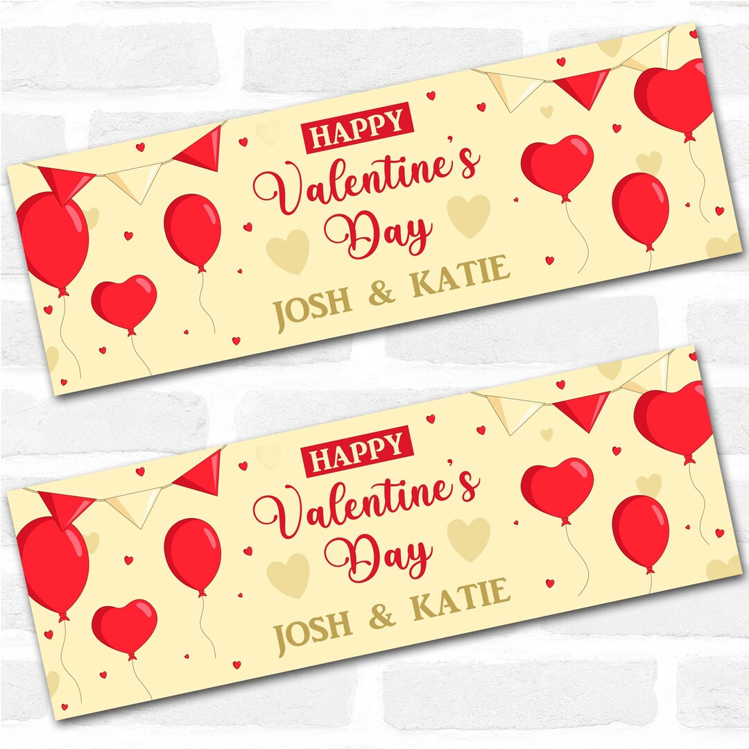 Personalised Party Banner for Valentine's Day Red Balloons Heart ...