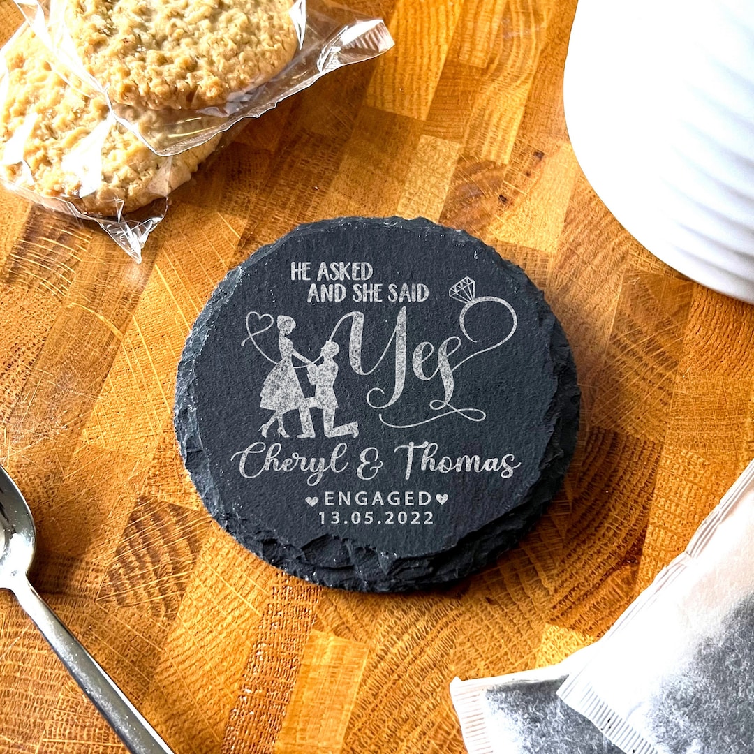 Round Slate She Said Yes Engagement Ring Proposal Gift Personalised ...