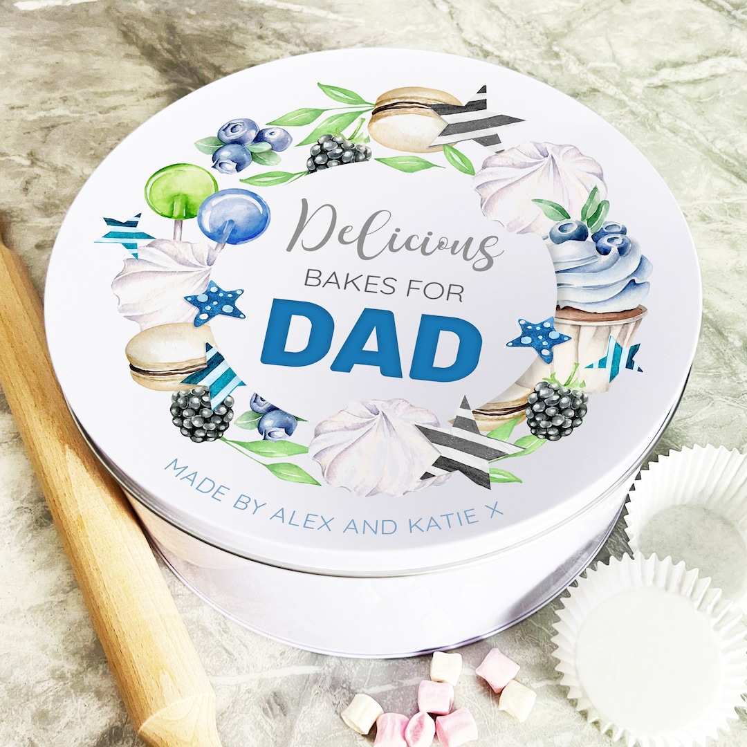 Blue Treats Bakes for Dad Round Personalised Gift Baking Cake Tin - Etsy