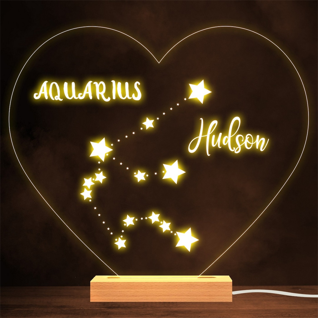 Constellations Zodiac Sign Aquarius Personalised Gift Lamp Night Light ...