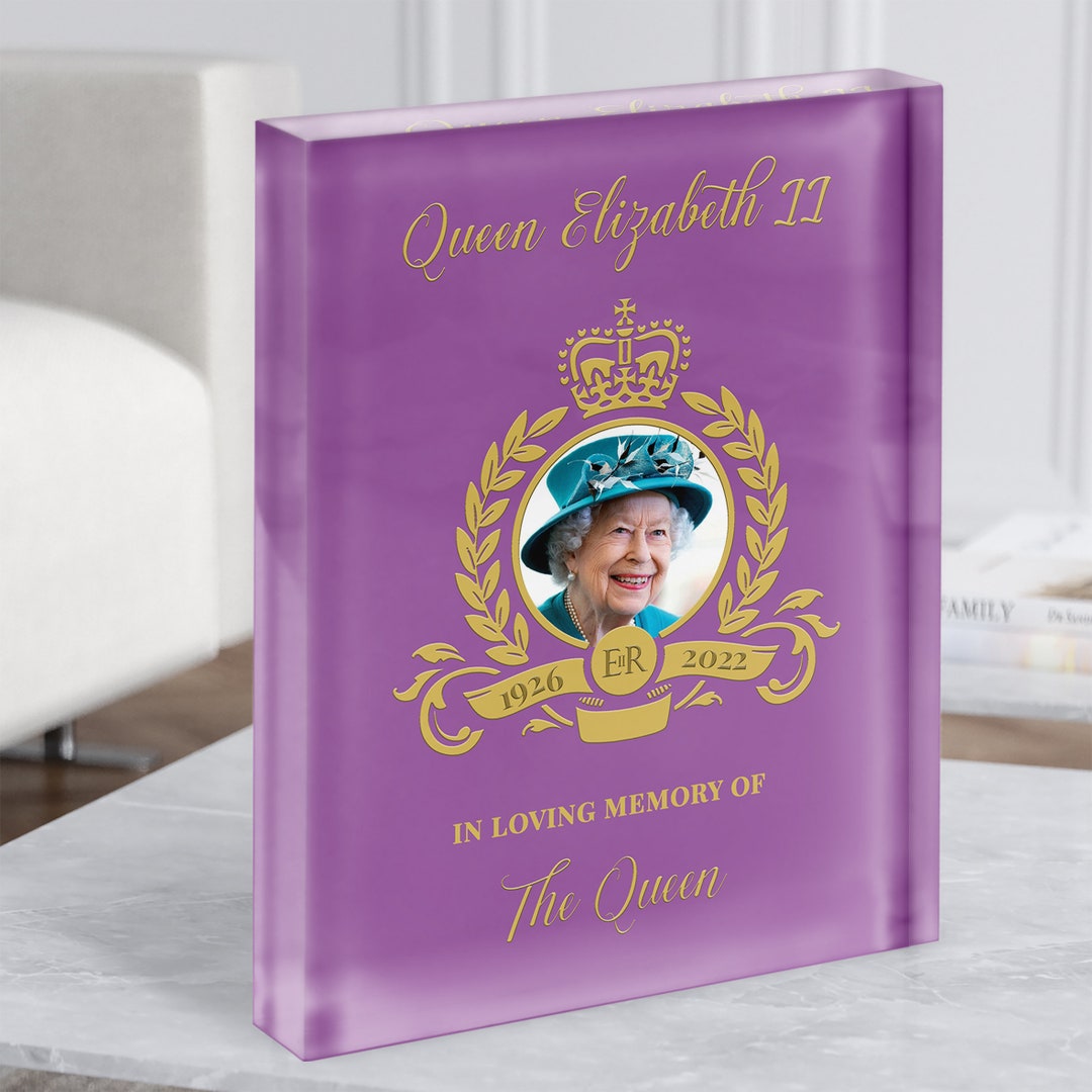 Loving Memory Memorial Queen Elizabeth II Purple Crest Souvenir Acrylic ...