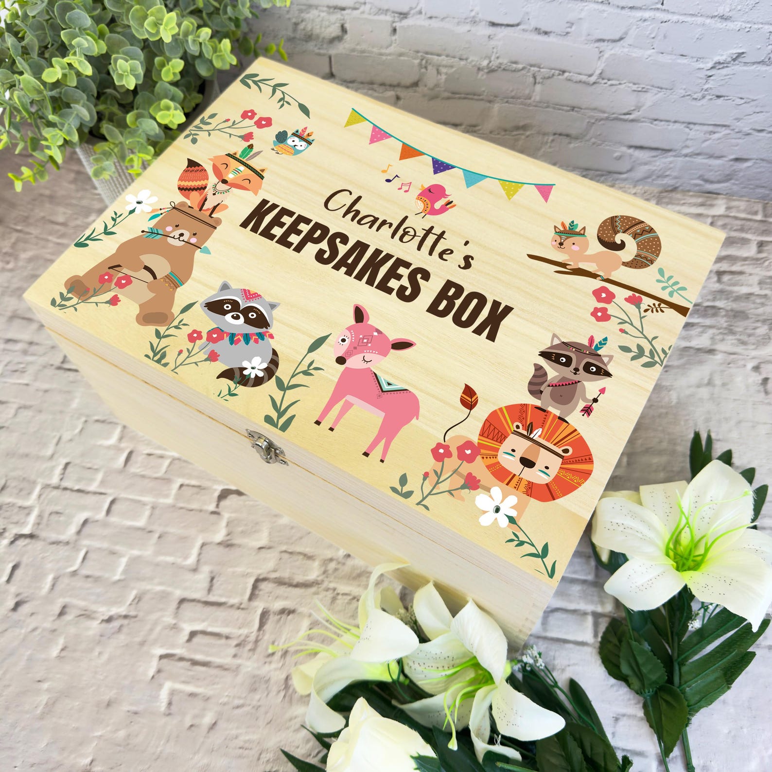 Woodland Animals Kids Personalised Wooden Keepsake Storage Box - Memory ...
