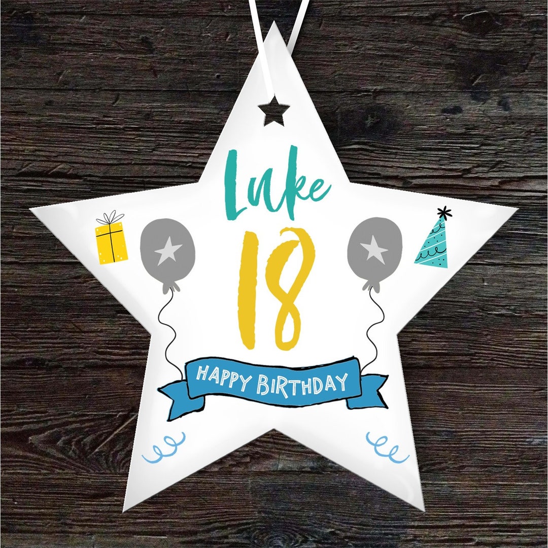 18th Birthday Star Blue & Grey Star Personalised Gift Keepsake Hanging ...