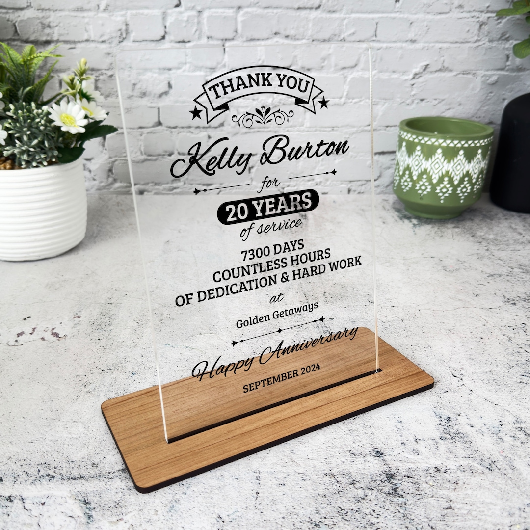 20 Years Service 20th Anniversary Thank You Gift Employee Personalised ...