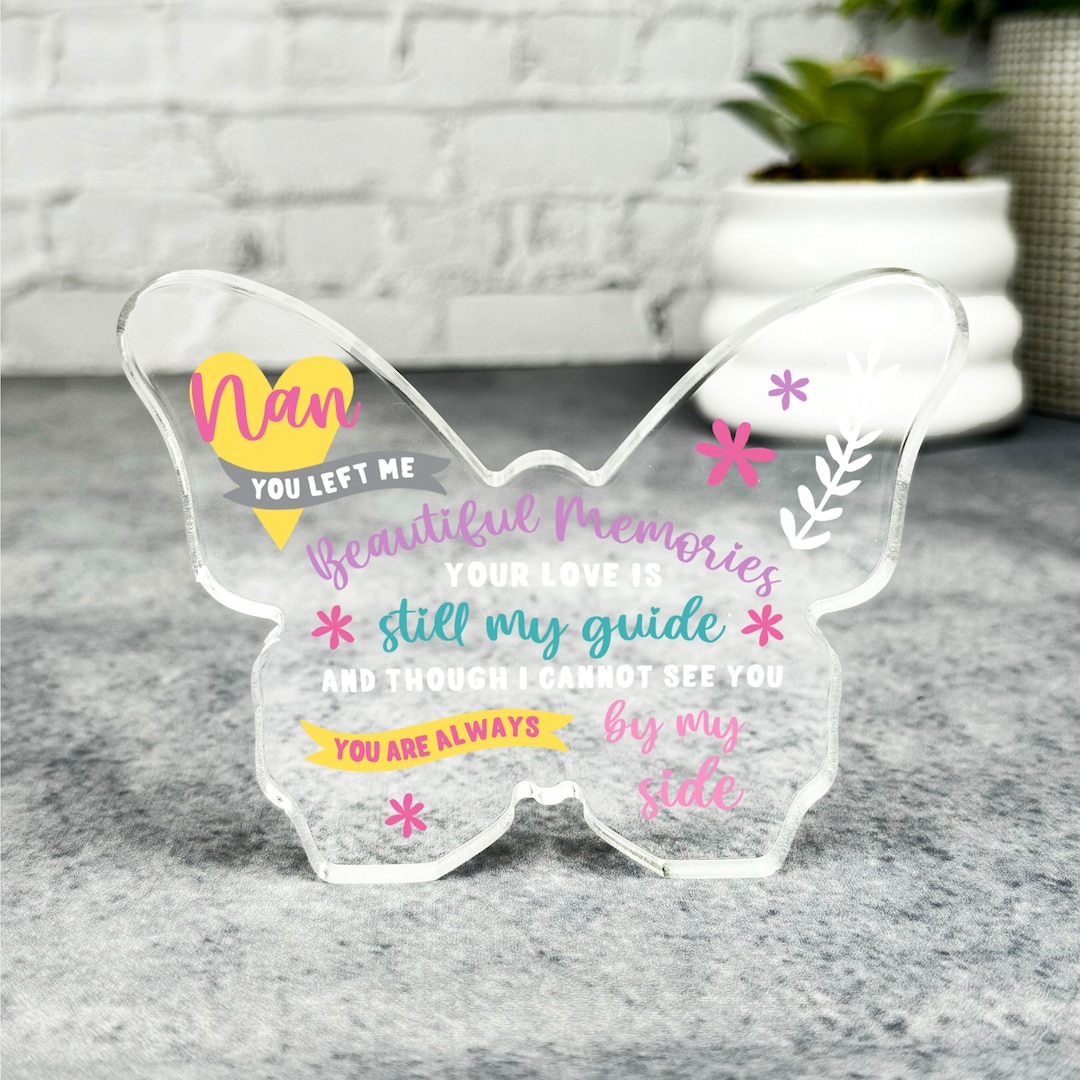 Nan Memorial Pink Flower Heart Butterfly Plaque Sympathy Gift Keepsake ...