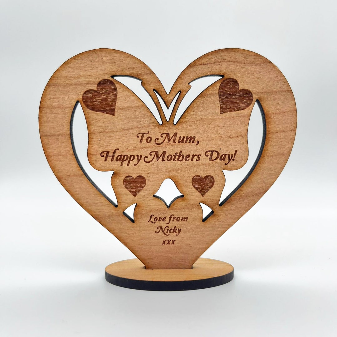 Hearts & Butterfly Mum Mother's Day Heart Engraved Keepsake ...
