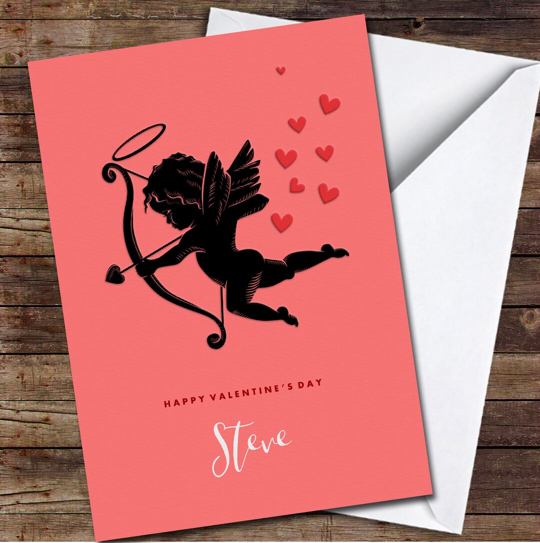 Cupid With A Bow and Arrow on Red Background Personalised Valentine's ...
