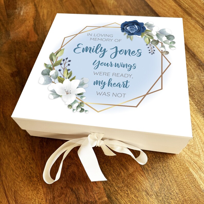 In Loving Memory Blue Floral Memorial Square Memory Remembrance ...