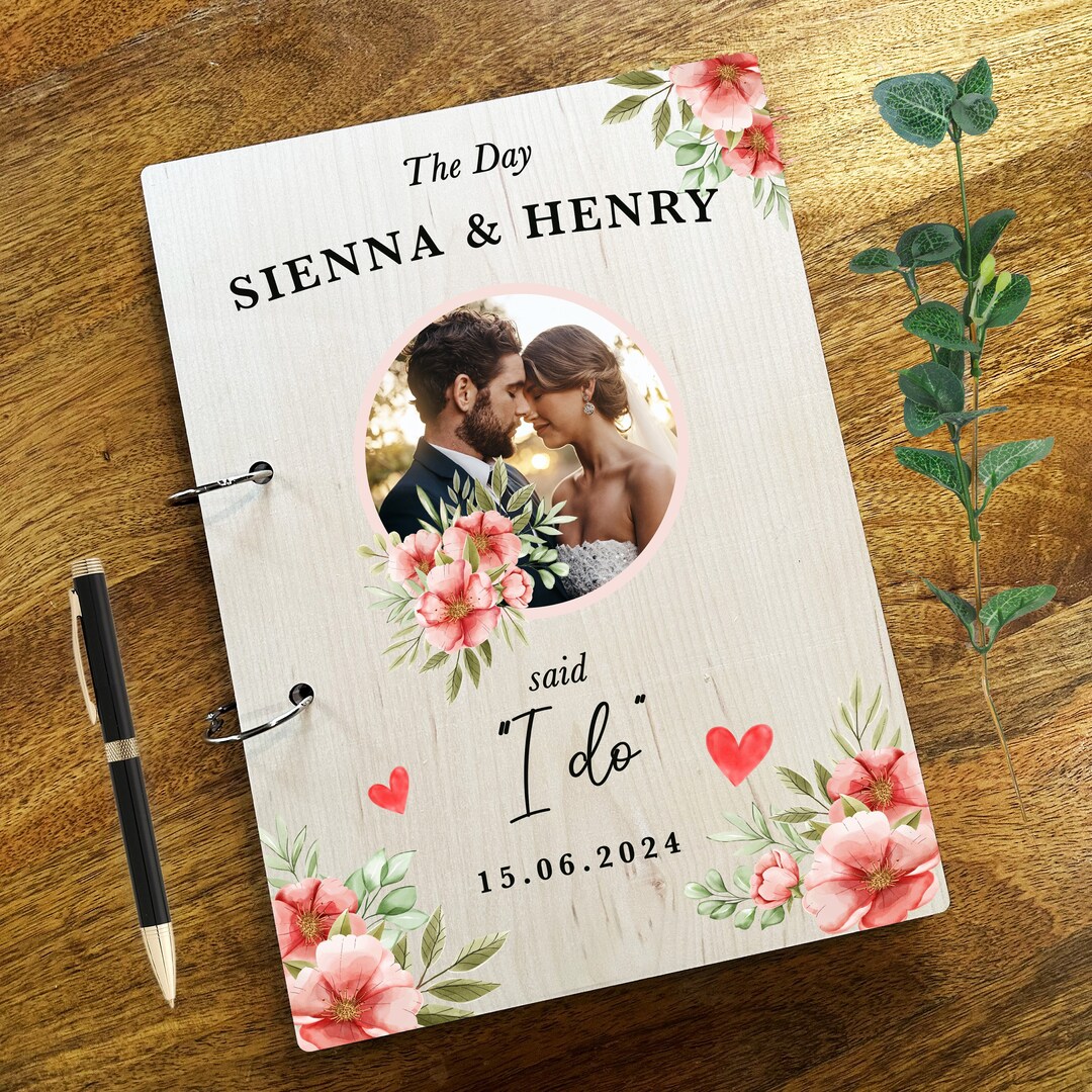 Wood Red Watercolour Pretty Photo Album Wedding Day Memories Keepsake ...