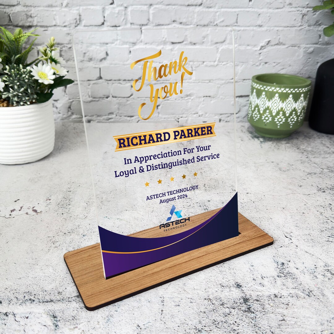 Thank You Appreciation Service Award Gold Dark Purple Gift Employee ...