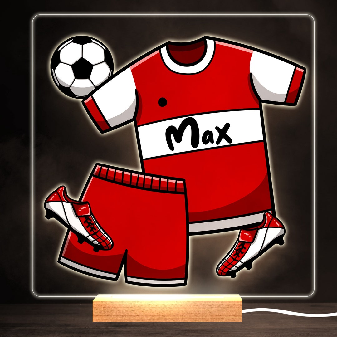 Red Football Kit Colourful Square Personalised Gift LED Lamp Night ...