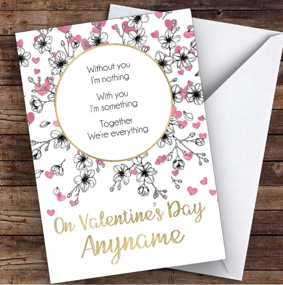 Cherry Blossom & Watercolour Hearts Personalised Valentine's Day Card ...