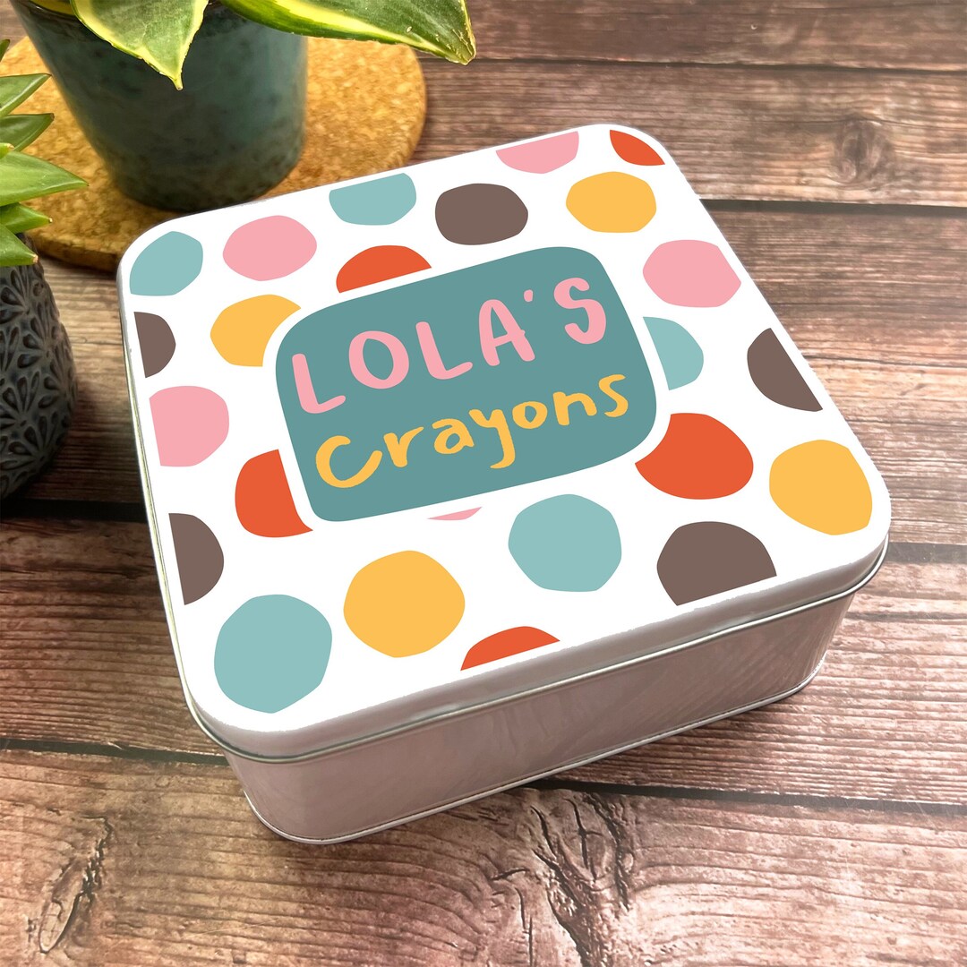 Square Kids Chunky Polka Dot Design Personalised Crayon Storage Tin - Etsy