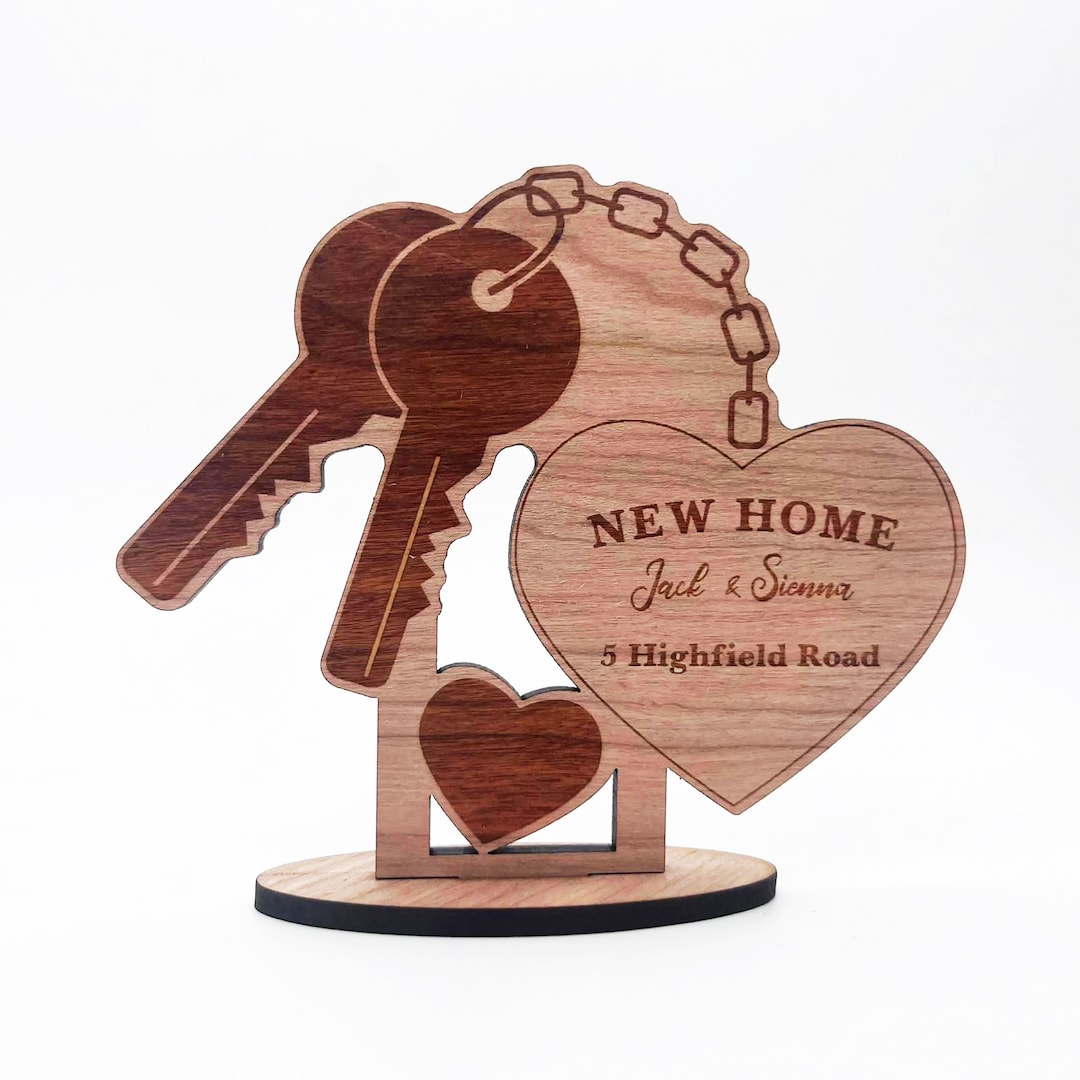 Engraved Wood New Home Hearts Keys Congratulations Keepsake ...