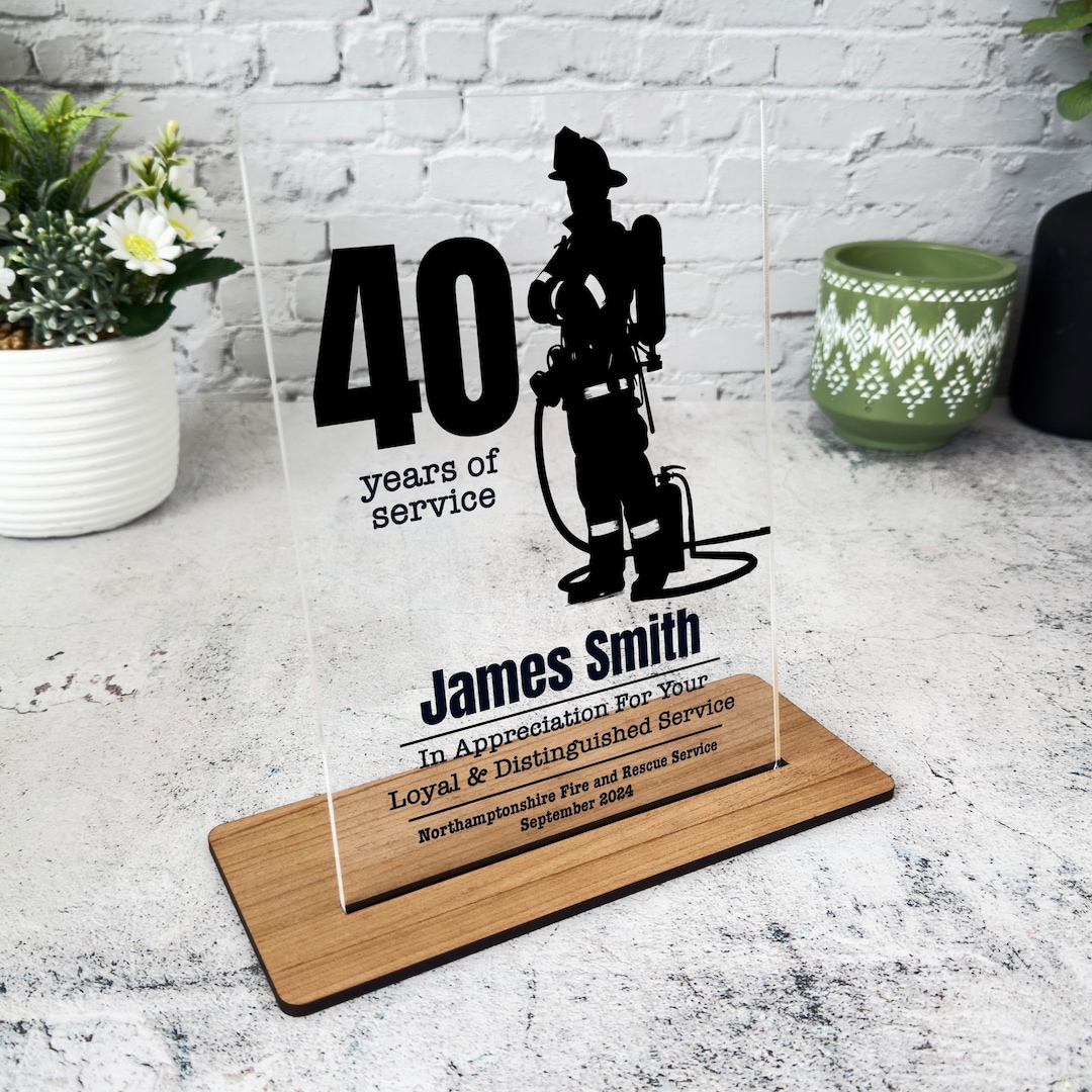 40 Years Service 40th Anniversary Firefighter Silhouette Gift Employee ...