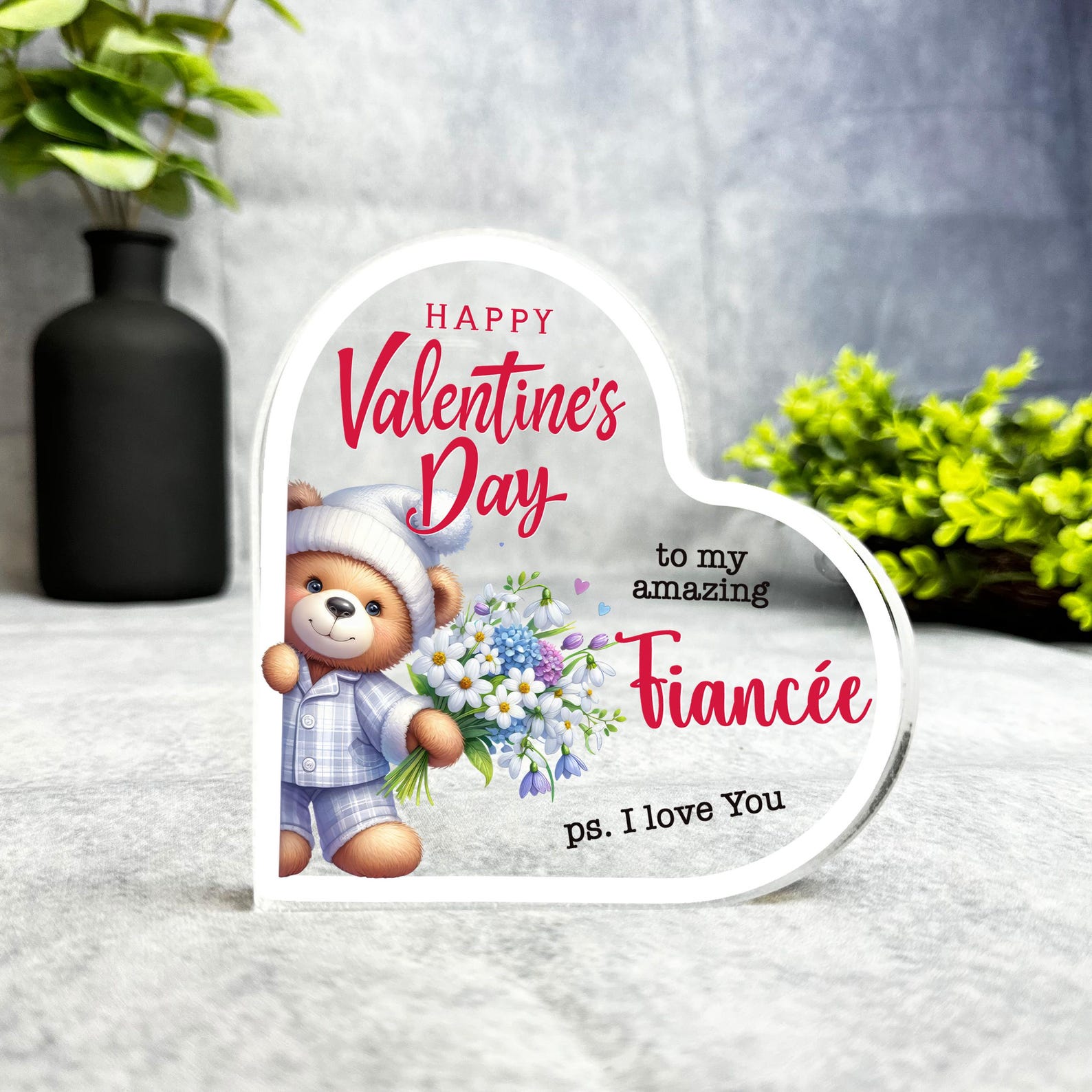 Gift for Valentine's Day for Fiancée Teddy Bear Keepsake Side Heart ...