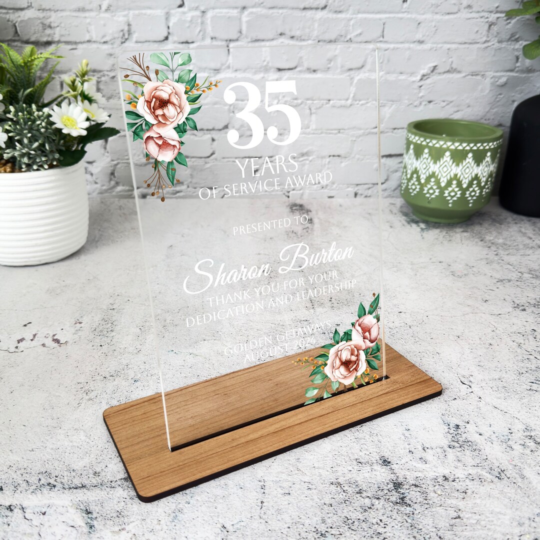 35 Years Service 35th Anniversary White Font Gift for Employee Custom ...