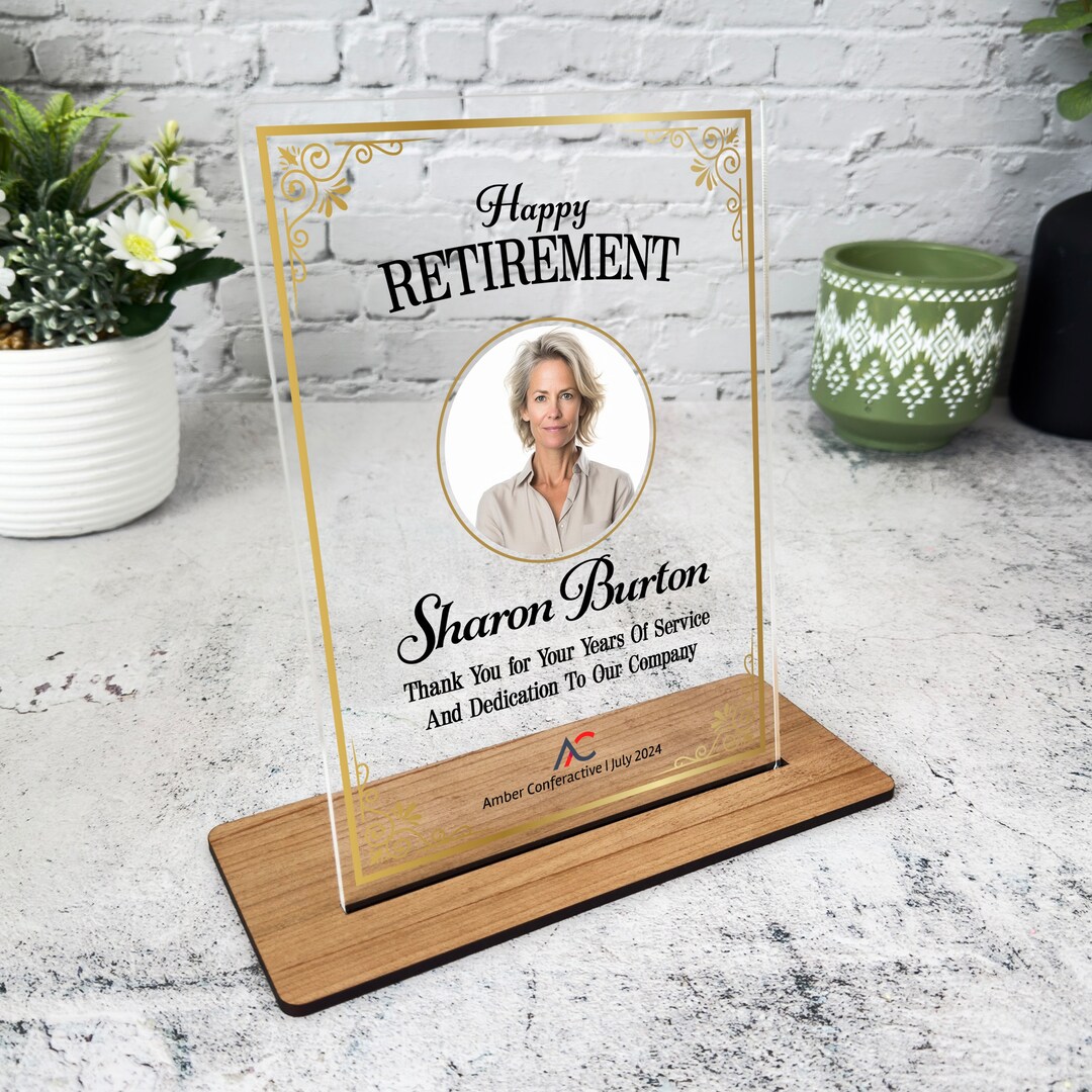 Happy Retirement Gold Frame Photo Gift Employee Custom Personalised ...