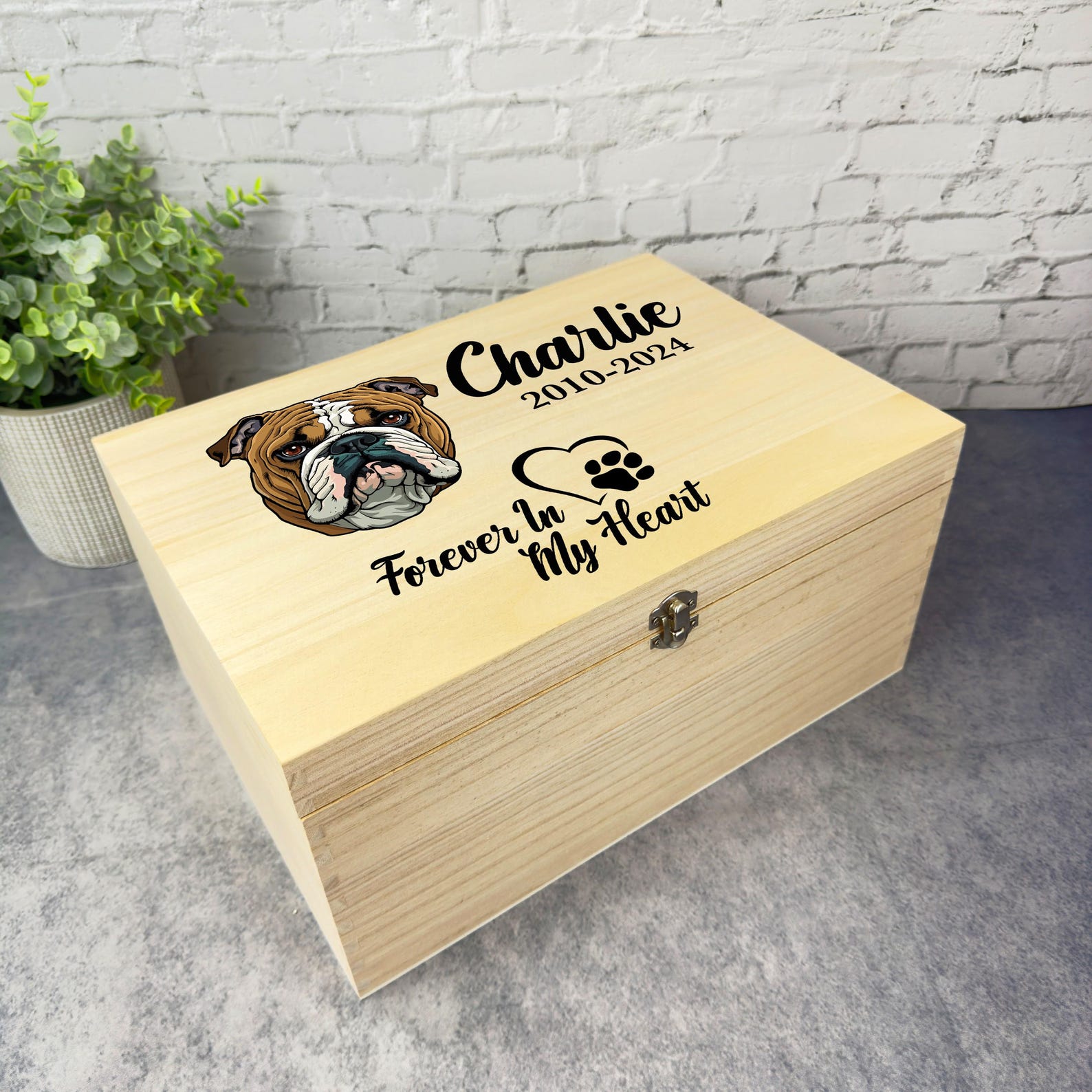 Bulldog Paw Print Heart Pet Memorial Personalised Wooden Memory ...