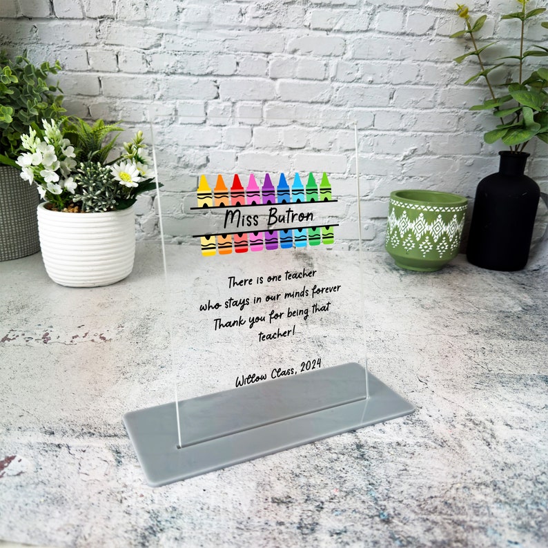 Thank You Teacher Gift Colourful Crayons Personalised Acrylic Plaque ...