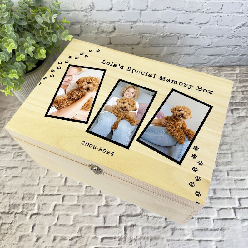 Paw Print Photo Pet Dog Cat Memorial Personalised Wooden Memory ...