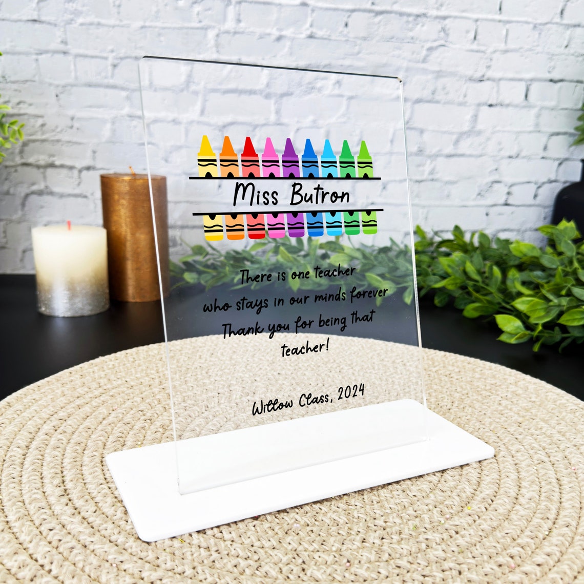 Thank You Teacher Gift Colourful Crayons Personalised Acrylic Plaque ...