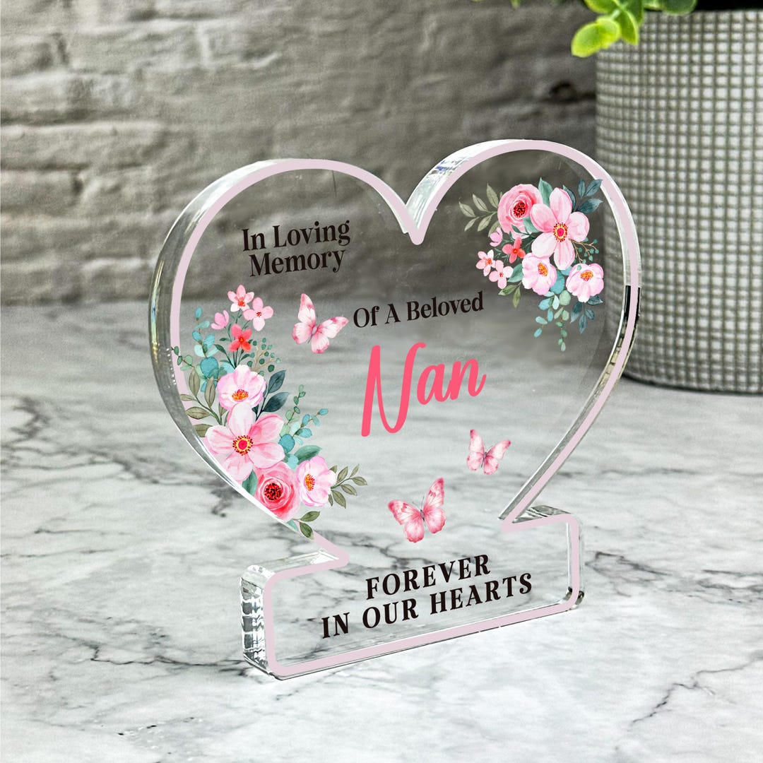 Nan Pink Floral Memorial Gift Heart Ornament Keepsake Plaque Ornament ...