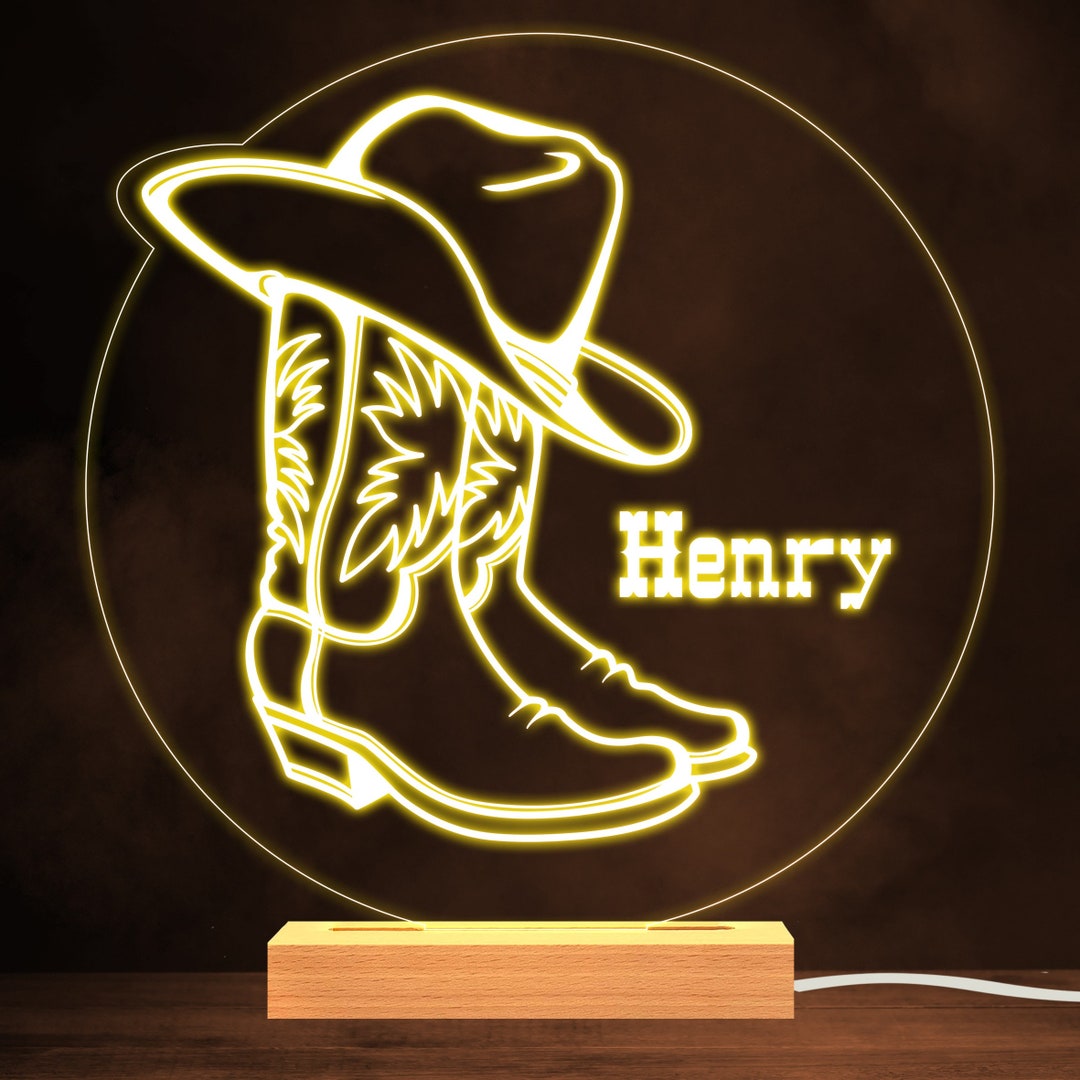 Cowboy Hat & Boots Western Warm White Lamp Personalised Gift Night ...