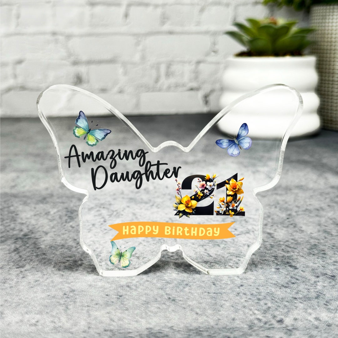 Daughter 21st Daffodil Happy Birthday Present Butterfly Plaque Keepsake ...