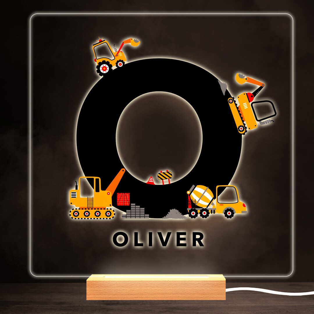 Construction Vehicles Alphabet Letter O Square Personalised Gift Night ...