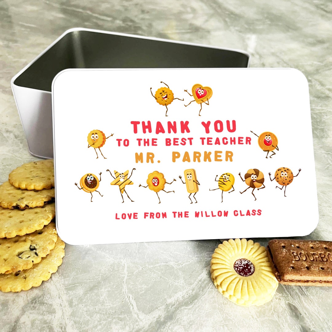 Set of Dancing Cookies Best Teacher Rectangle Personalised Biscuit Tin ...