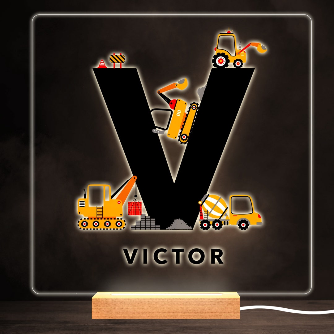 Construction Vehicles Alphabet Letter V Square Personalised Gift Night ...