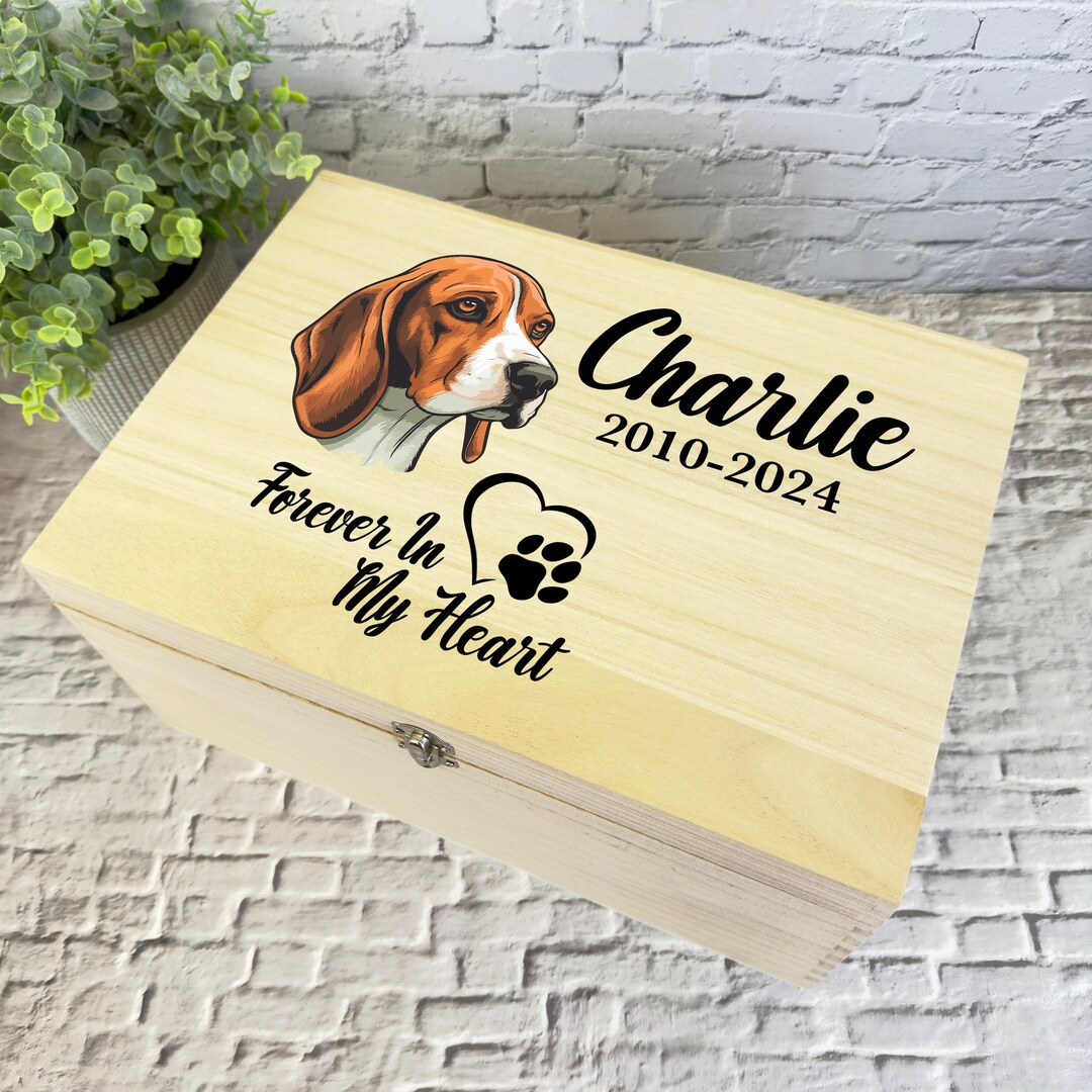 Beagle Paw Print Heart Pet Memorial Personalised Wooden Memory Keepsake ...