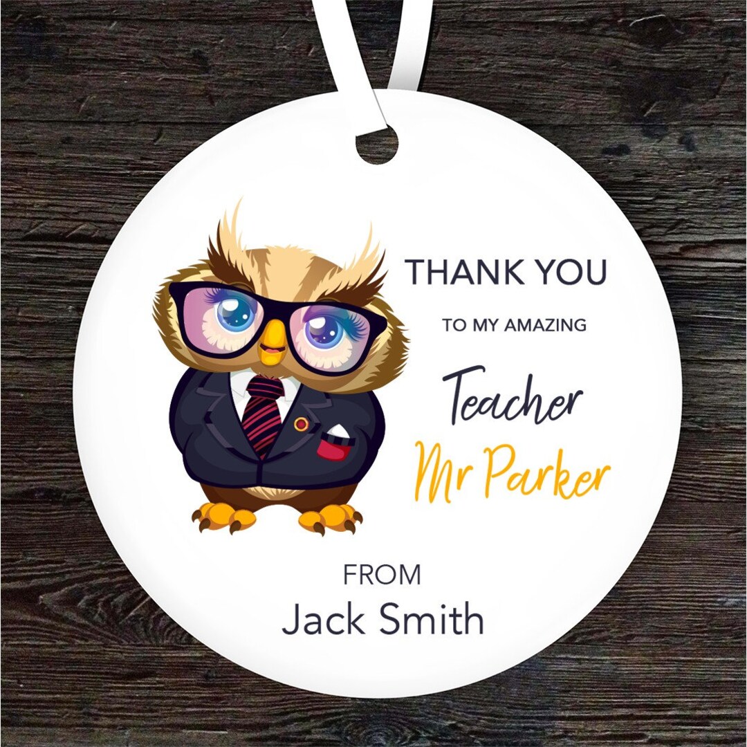 Thank You Teacher Owl With Glasses Personalised Gift Keepsake Hanging ...
