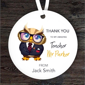 Thank You Teacher Owl With Glasses Personalised Gift Keepsake Hanging ...