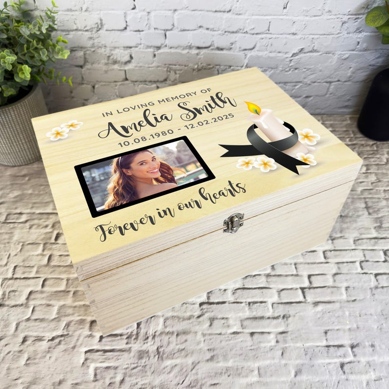 In Loving Memory Candle Photo Memorial Personalised Storage Wooden ...