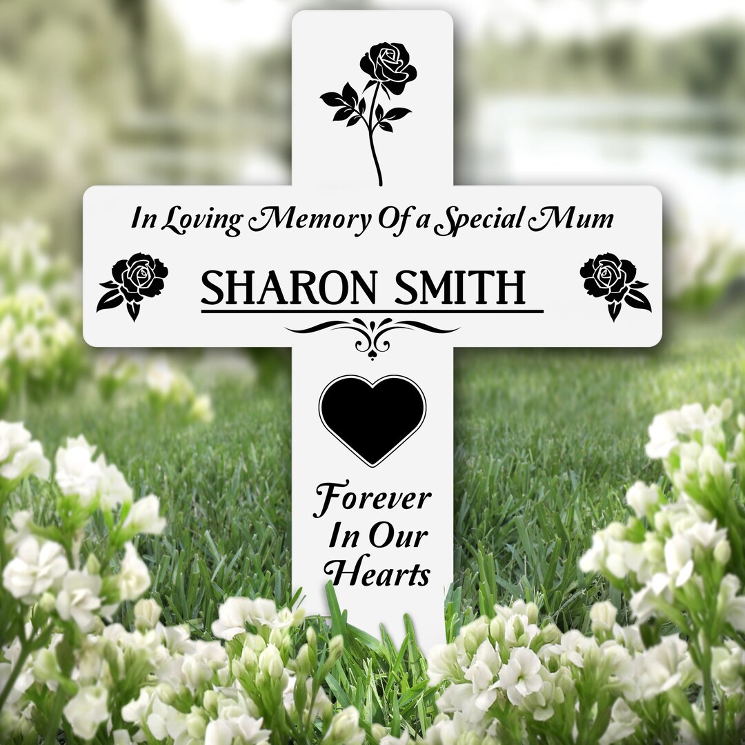 Cross Mum Black Rose Remembrance Garden Plaque Grave Marker Memorial ...