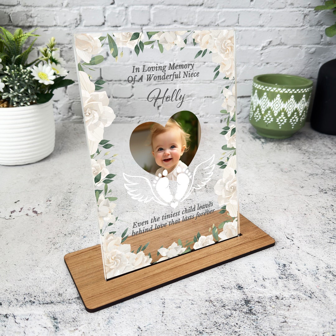 Niece White Floral Heart Photo Memorial Keepsake Gift Personalised Gift ...