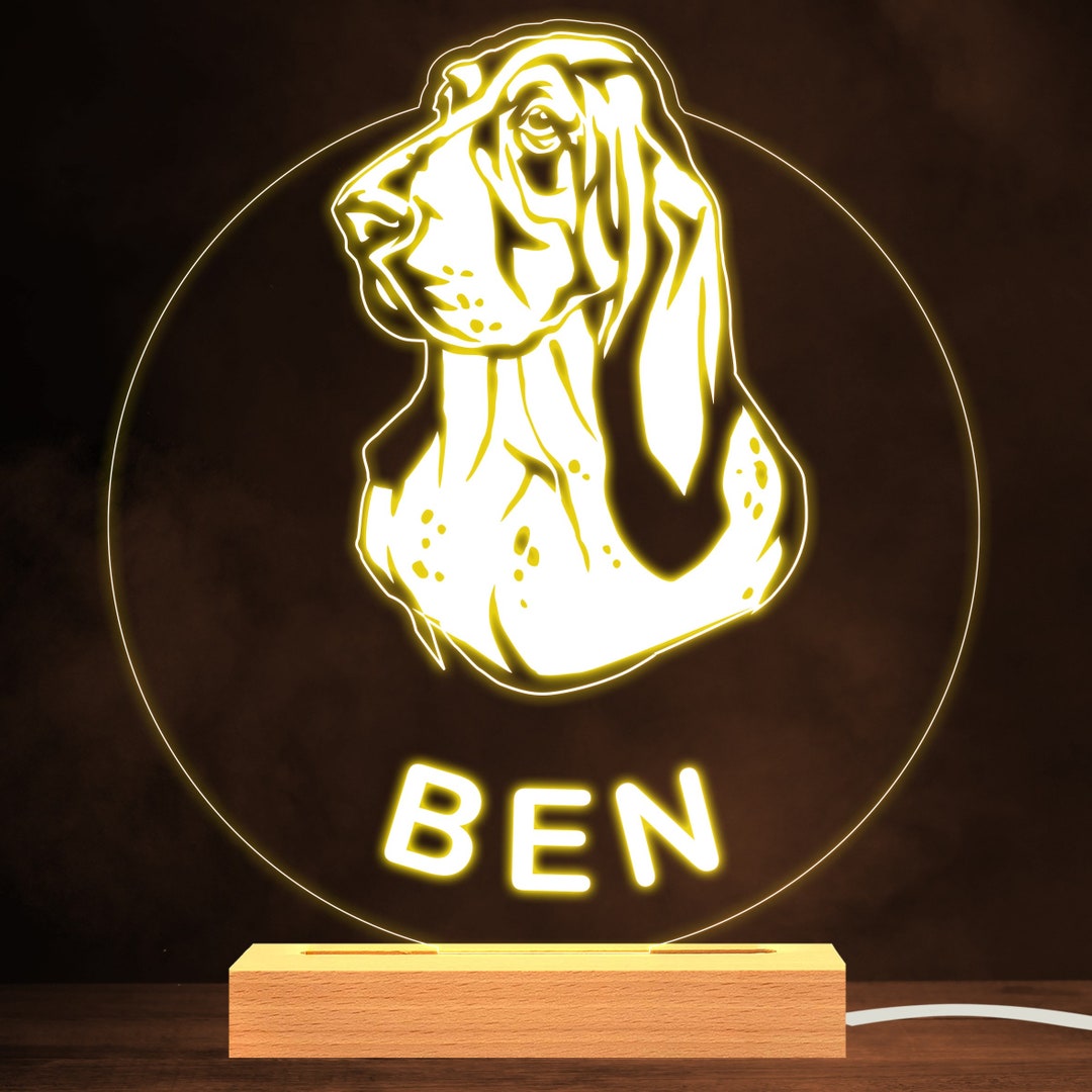 Basset Hound Dog Pet Silhouette Warm White Lamp Personalised Gift Night ...