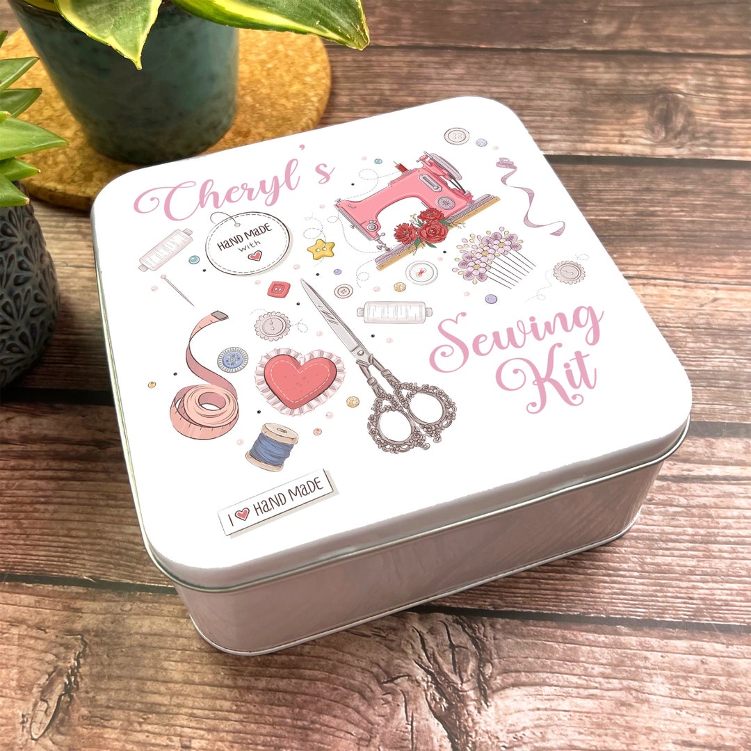 Square Cute Pink Sewing Kit Icons Personalised Tin - Etsy