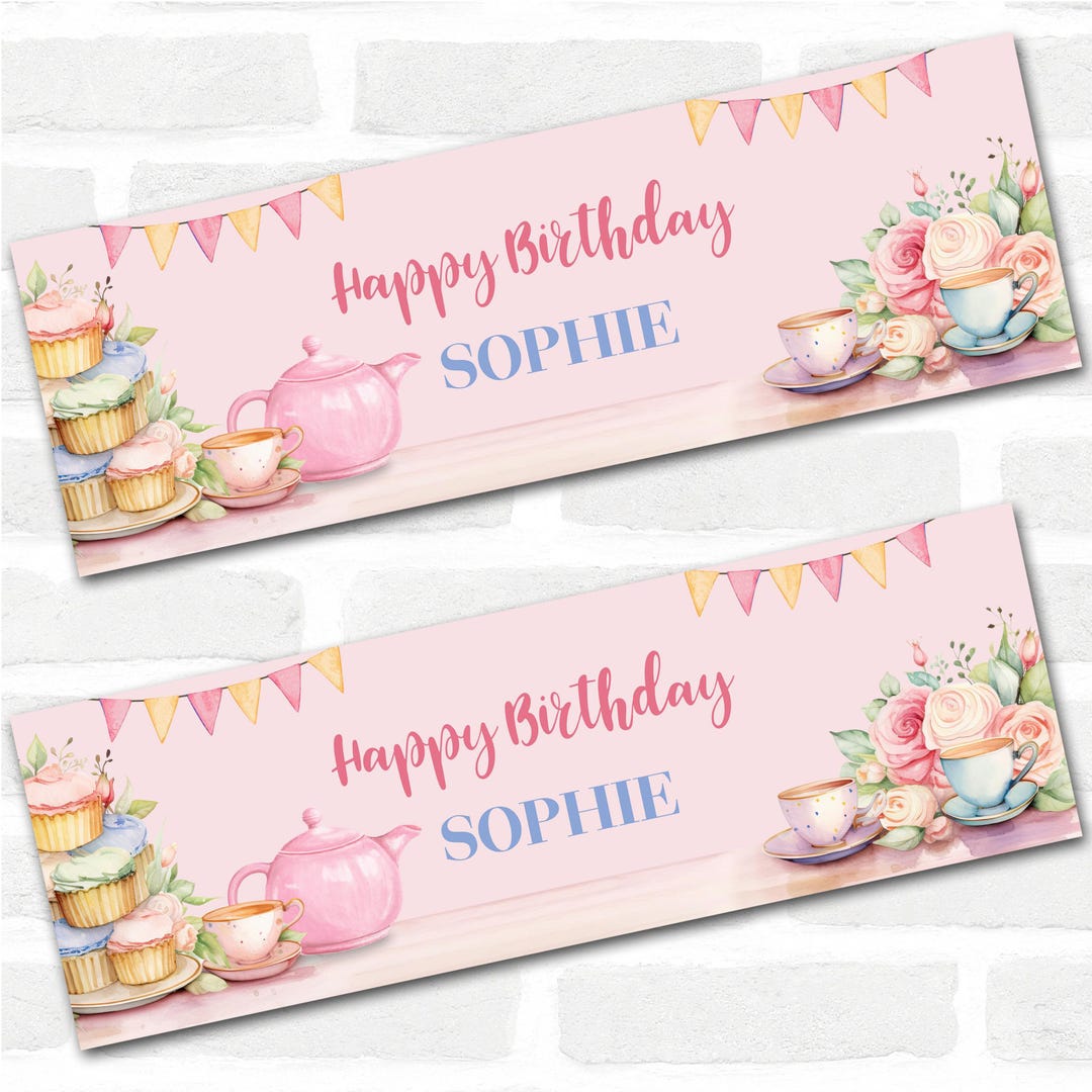 Personalised Party Banner for Birthday Female Afternoon Tea Party Pink ...
