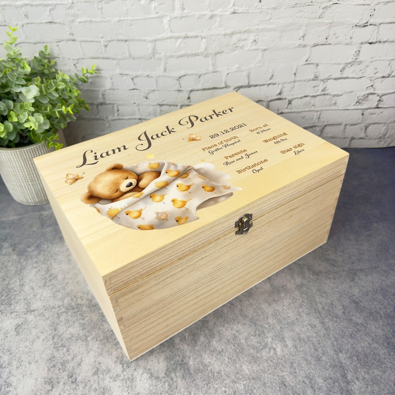 Sleeping Teddy Bear Wrapped in Blanked New Baby Personalised Wooden ...