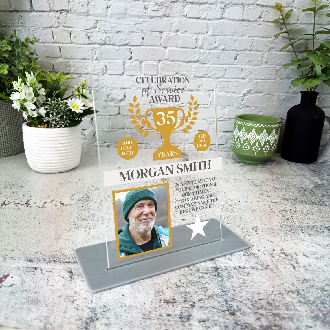 35 Years Service Work 35th Anniversary Trophy Photo Gift for Employee ...