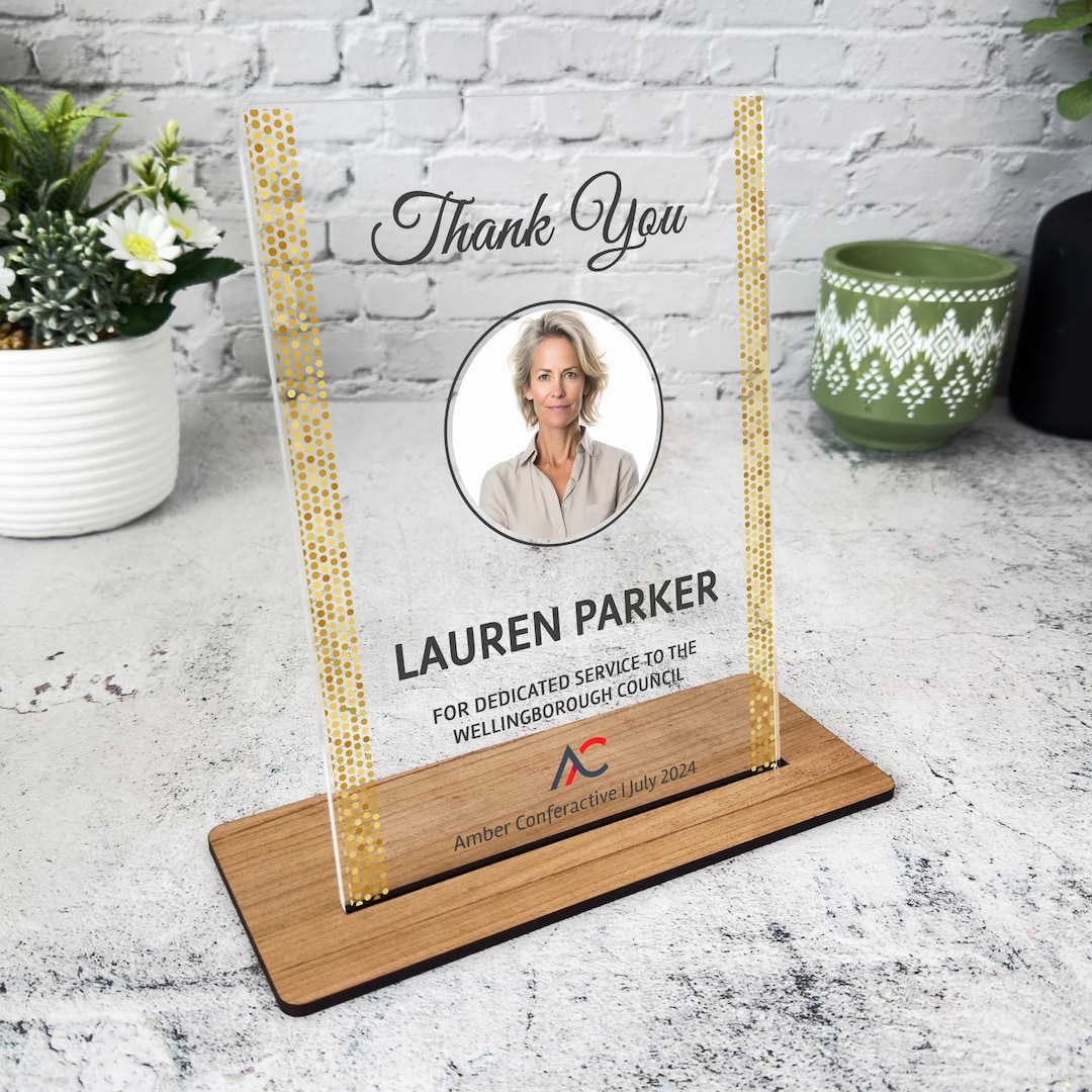 Thank You Service Award Gold Frame Photo Gift Employee Personalised ...