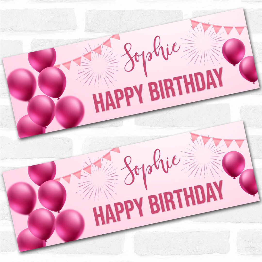 Personalised Party Banner for Birthday Female Pink Balloon Star | Party ...