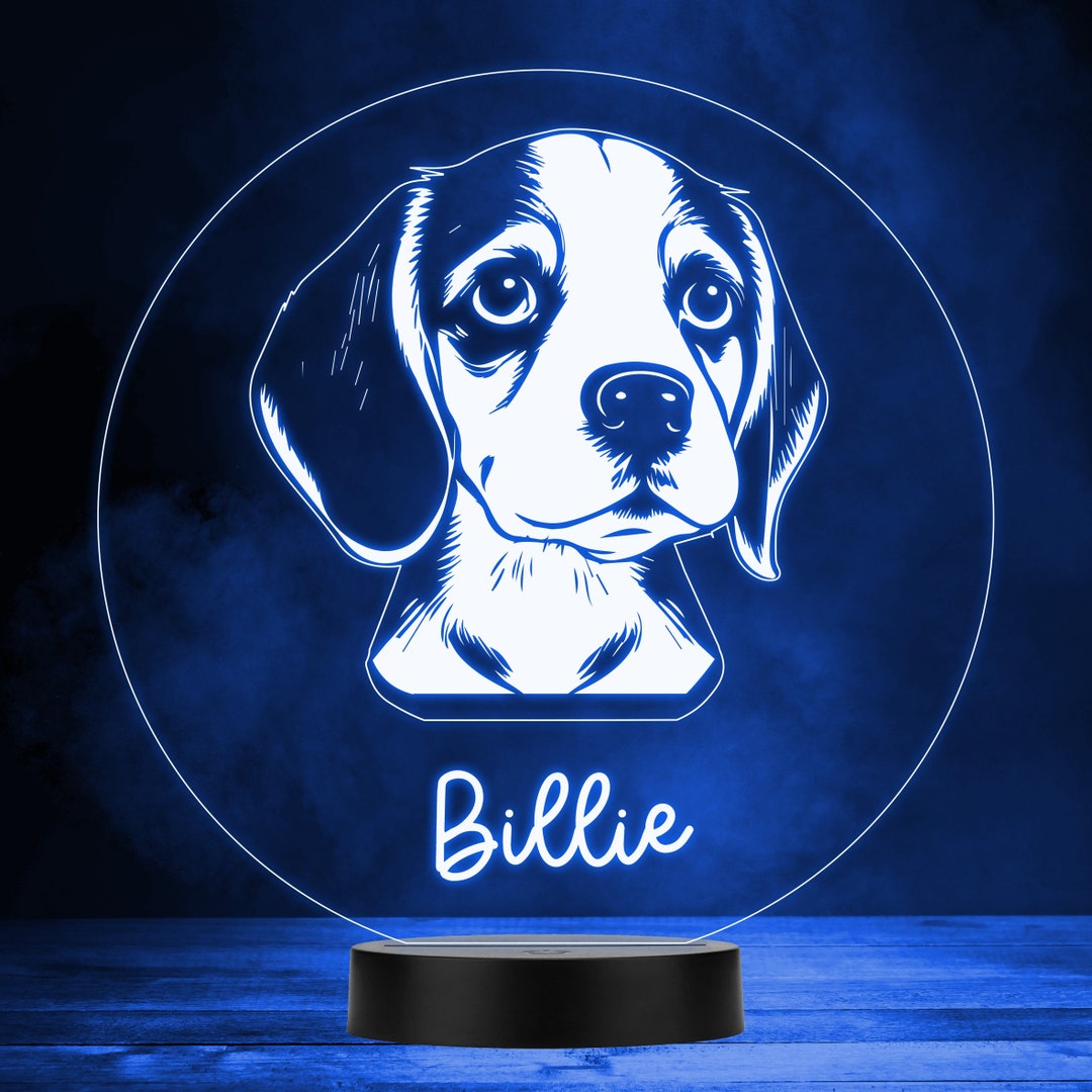 Beagle Dog Pet Silhouette Colour Changing Personalised Gift LED Lamp ...